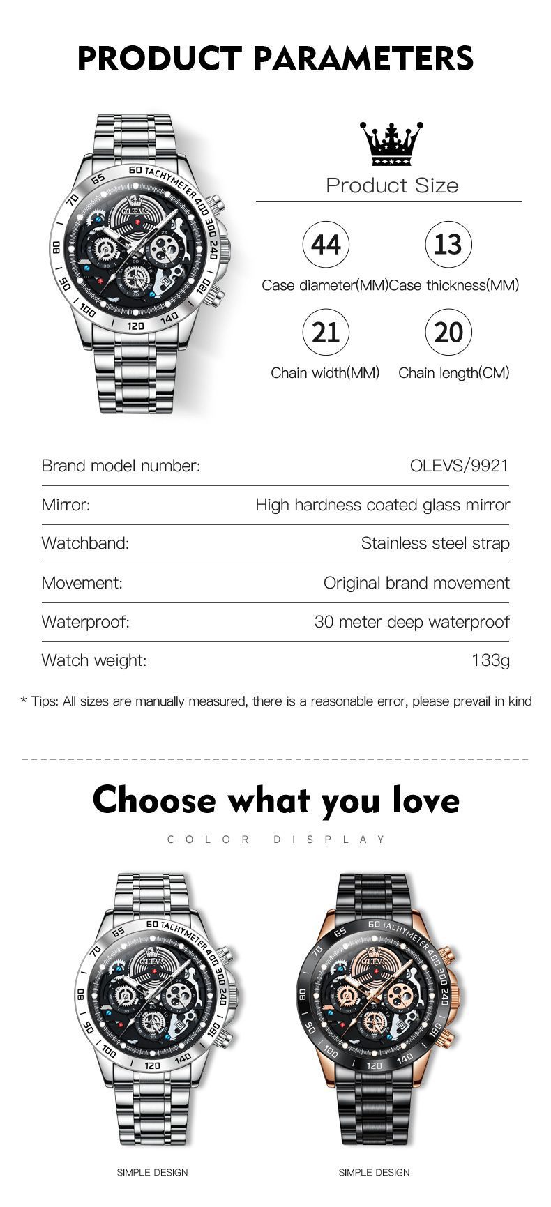 Olevs Men's Watch 9921 - 44mm, Quartz Watch, 2 Colors | Olevsstore.com