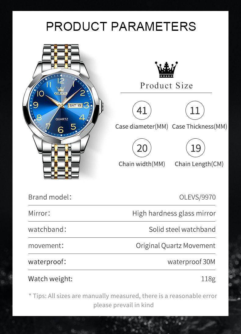 Olevs Men's Watch 9970 - 41mm, Quartz Watch, 5 Colors | Olevsstore.com